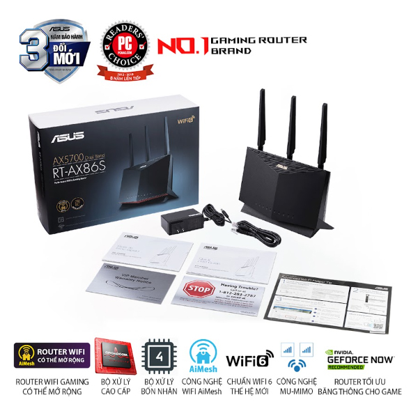 Bộ phát wifi 6 Asus RT-AX86S (Chuẩn AX/ AX5700Mbps/ 3 Ăng-ten ngoài ...
